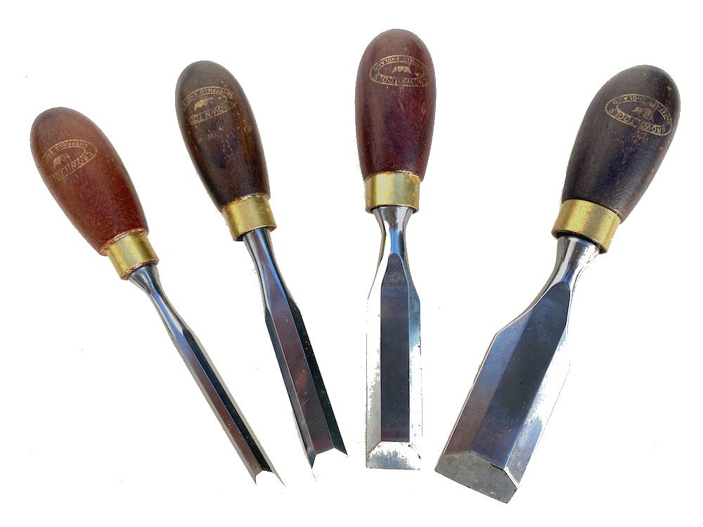 Set of Four Crown Rosewood & Brass Butt Chisels