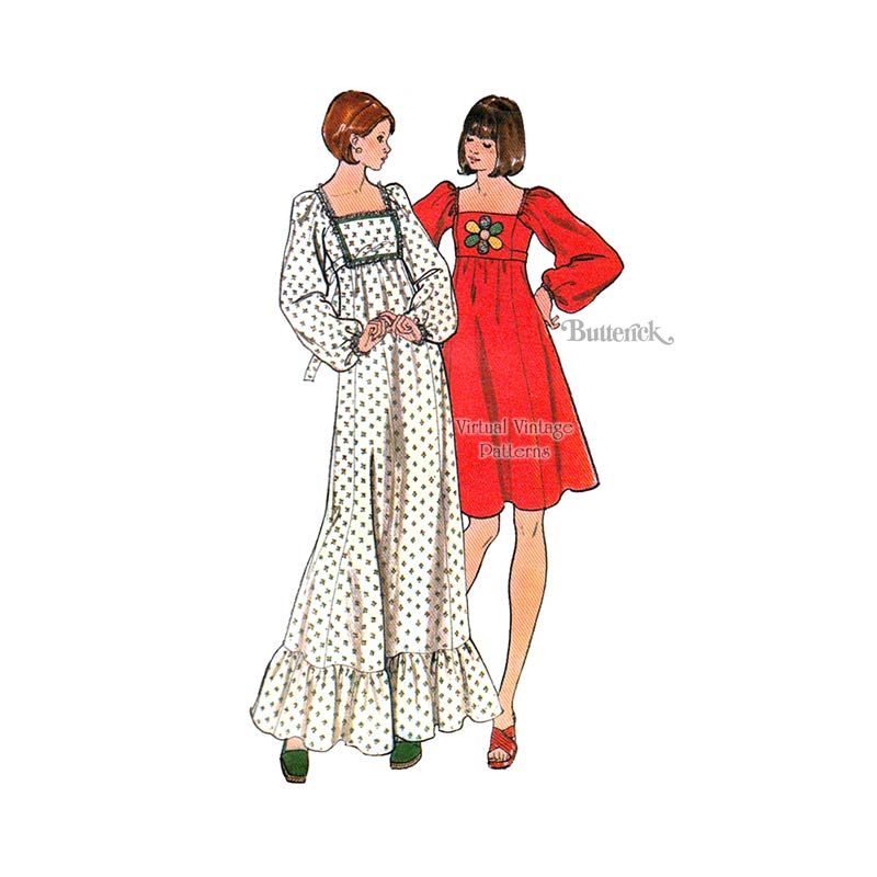 70s Boho Dress Pattern, Butterick 3982 | Virtual Vintage