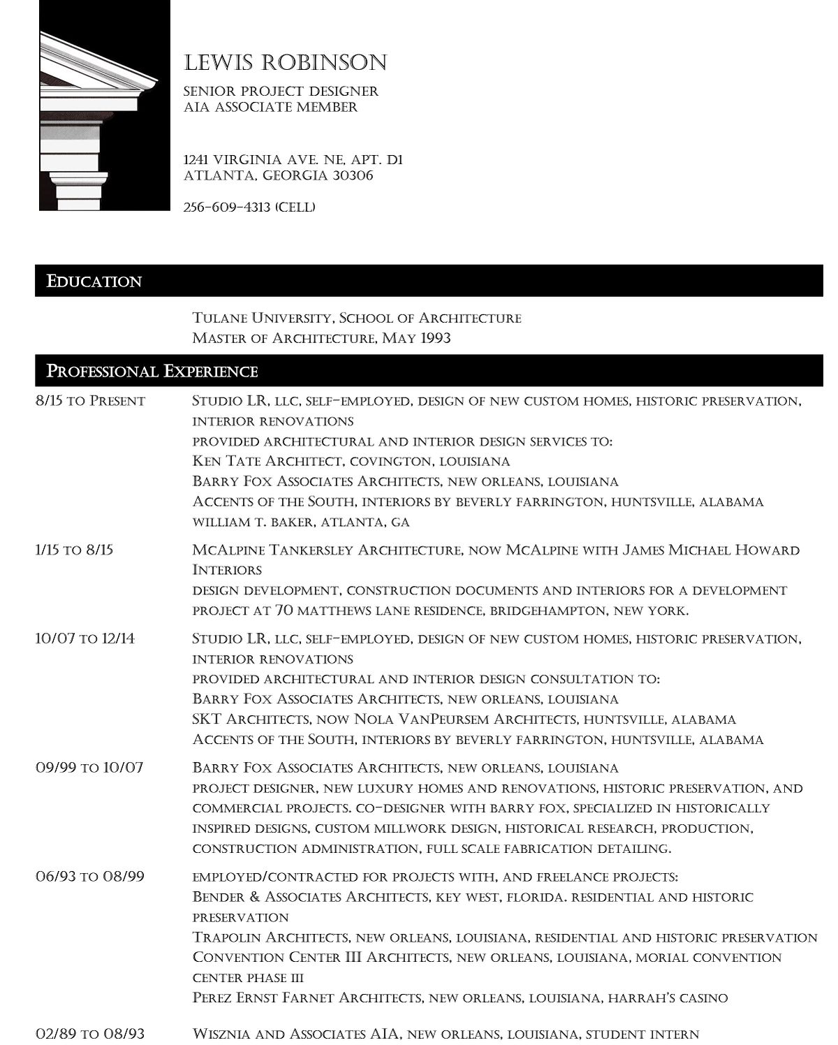 Resume and Curriculum Vitae | LEWIS ROBINSON