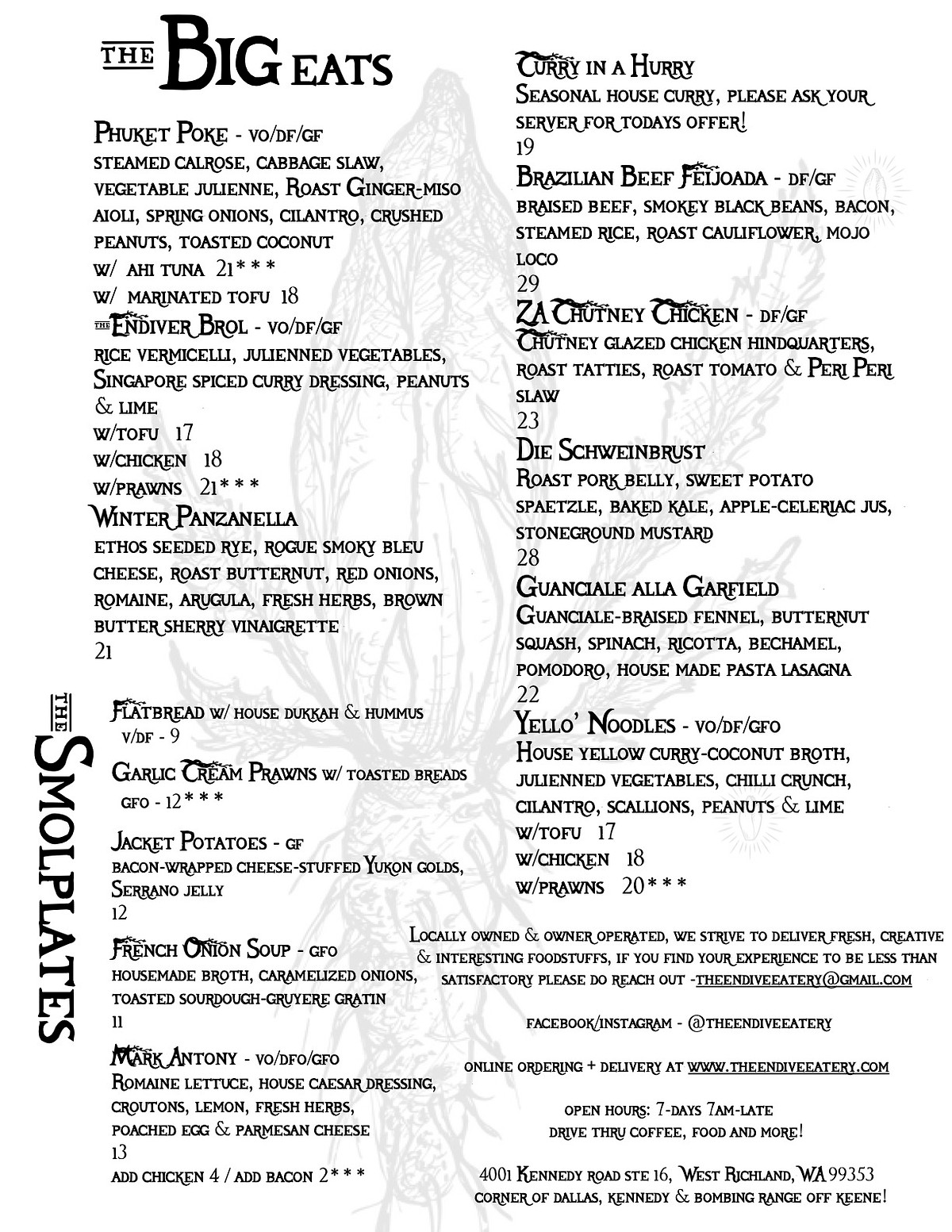 Menu | The Endive Eatery, Tri-Cities Washington Cafe