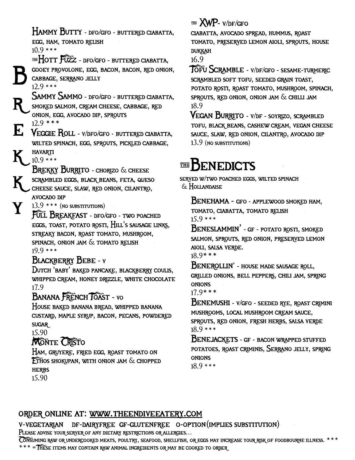 Menu | The Endive Eatery, Tri-Cities Washington Cafe