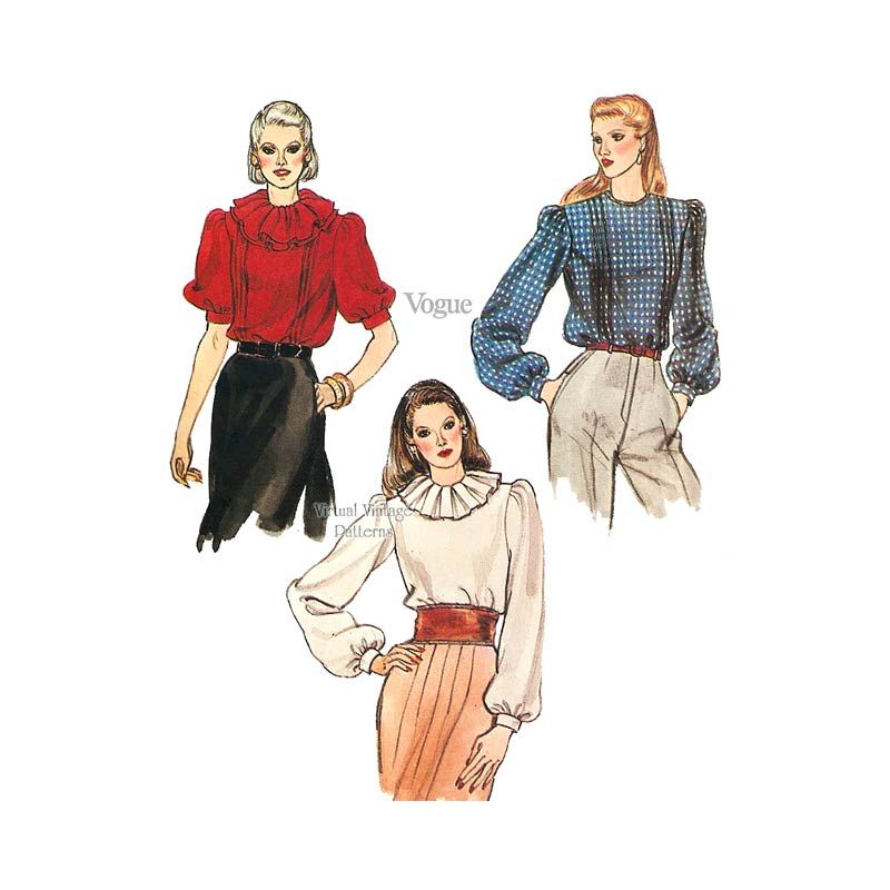 High Neck Ruffle Collar Blouse Pattern, Vogue 8189, Vintage Sewing Patterns